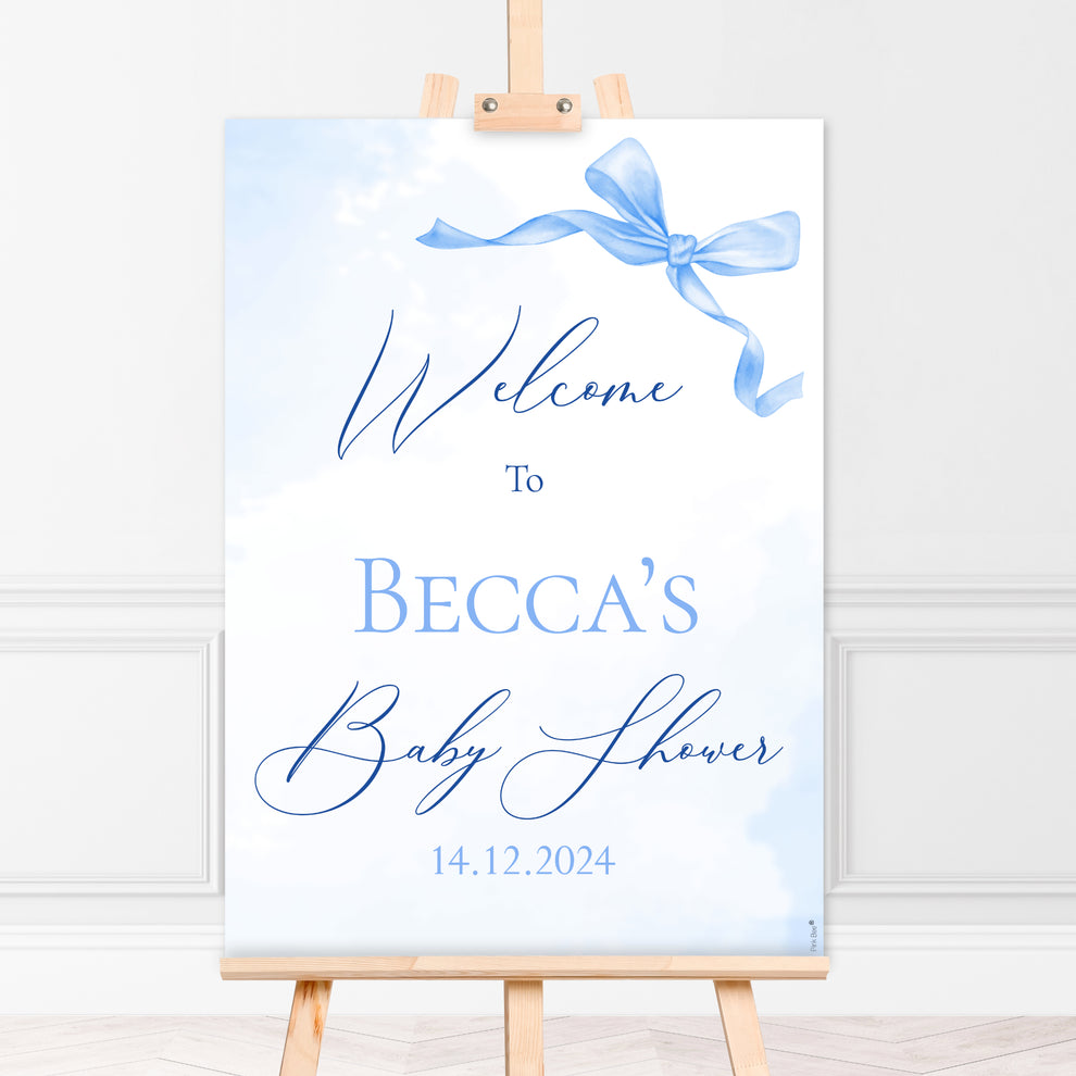 Personalised Blue Baby Bow Welcome Sign for Baby Showers – UK Baby ...